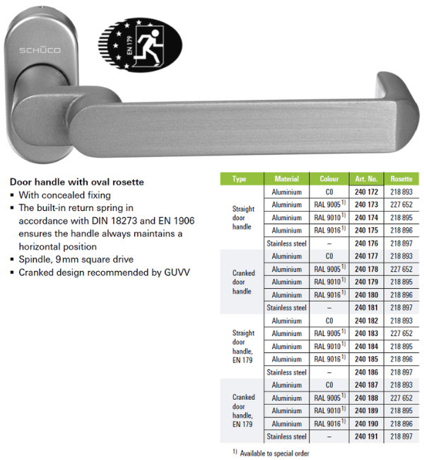 Schuco 240187 Cranked Door Handle EN 179 Aluminium C0 – unikdoors.co.uk