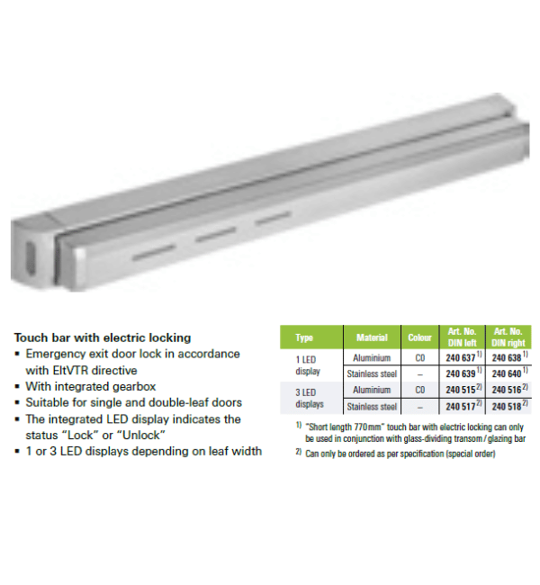 Schuco 240640 Touch Bar Electric Locking 1 LED Display S/steel Right ...